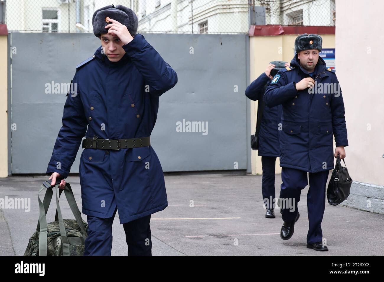 17.10.2023. Russia. Saint-Petersburg. Conscripts at the assembly point ...