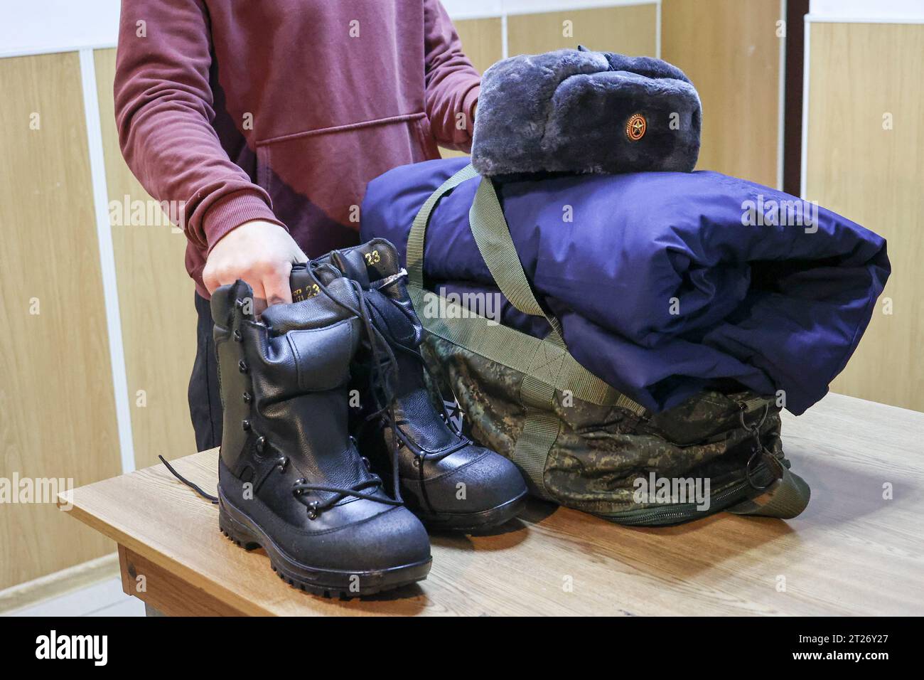 17.10.2023. Russia. Saint-Petersburg. A conscript while receiving ...