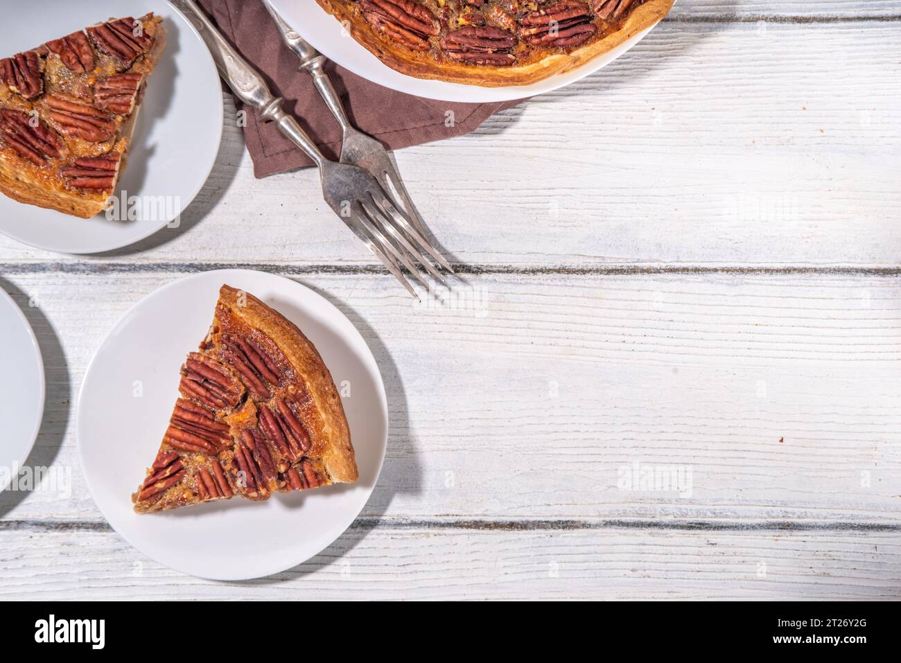 Traditional autumn pecan pie, American Thanksgiving holiday cake with ...
