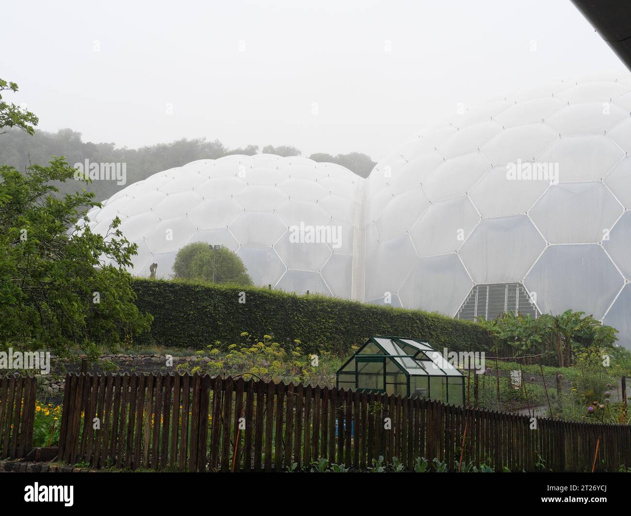 View from outside the rainforest domes of the Eden Project, Bodelva, St ...