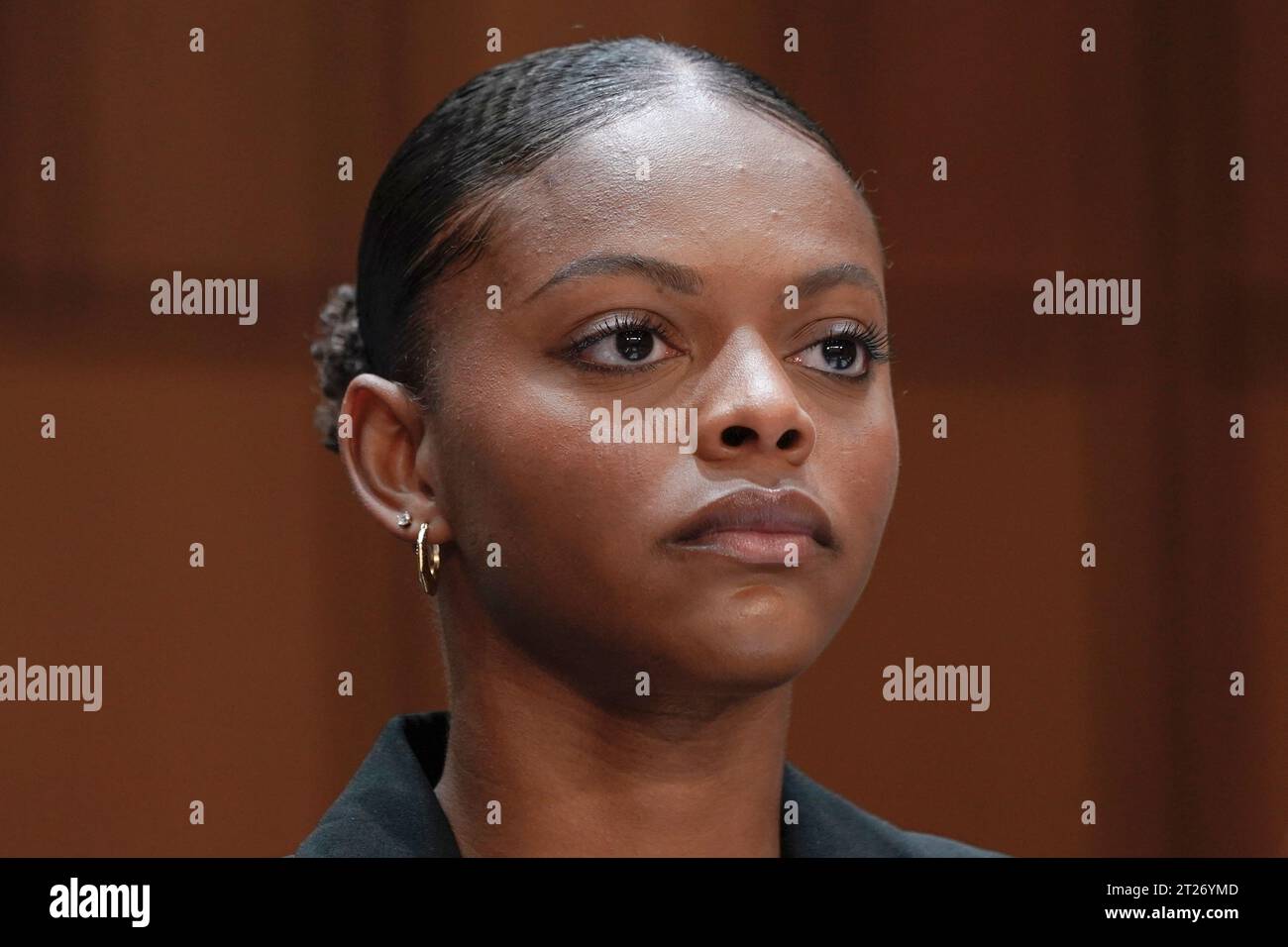 University of Florida gymnast Trinity Thomas, listens during a Senate ...