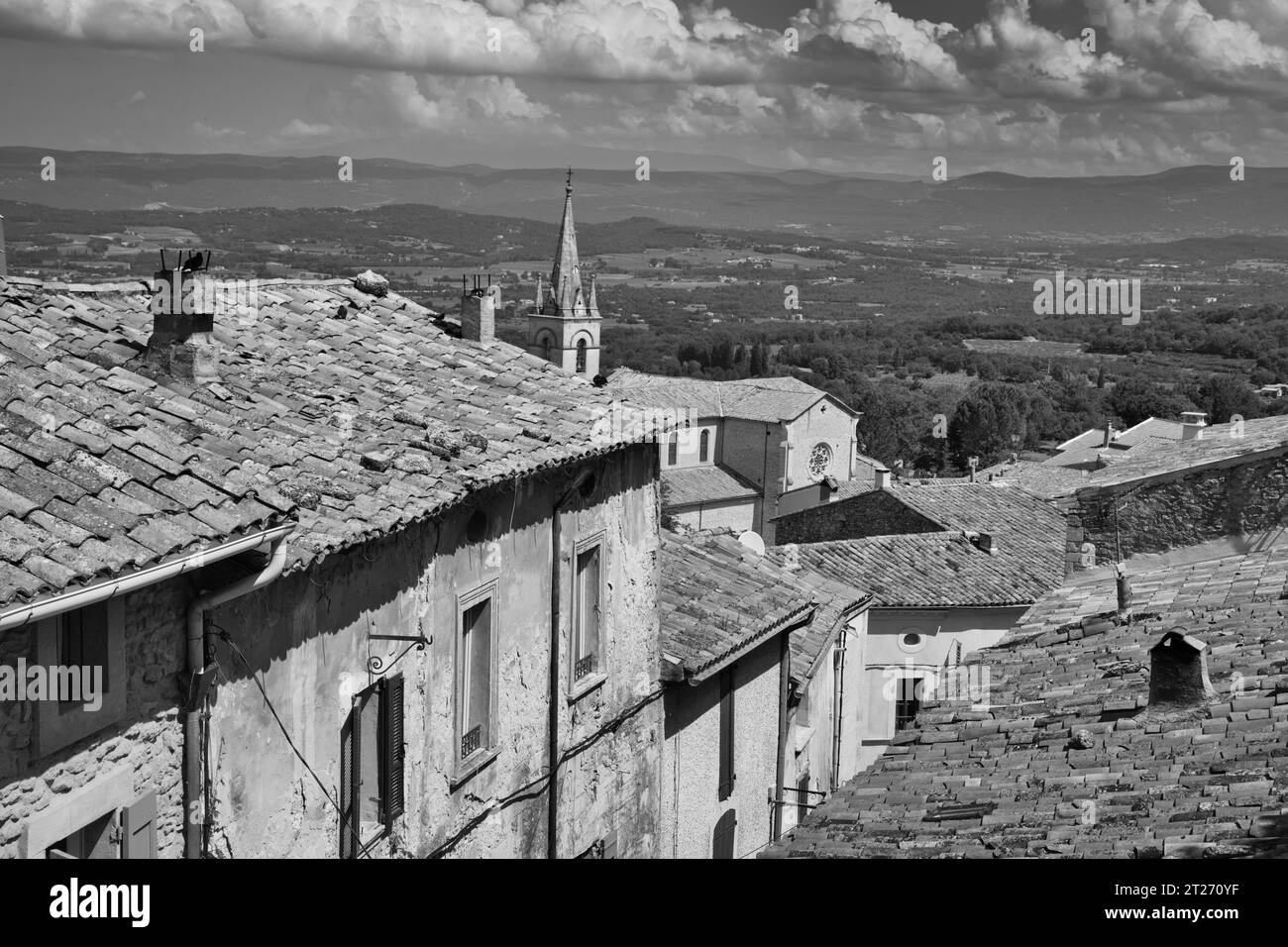 above the roofs of bonnieux (black and white Stock Photo - Alamy