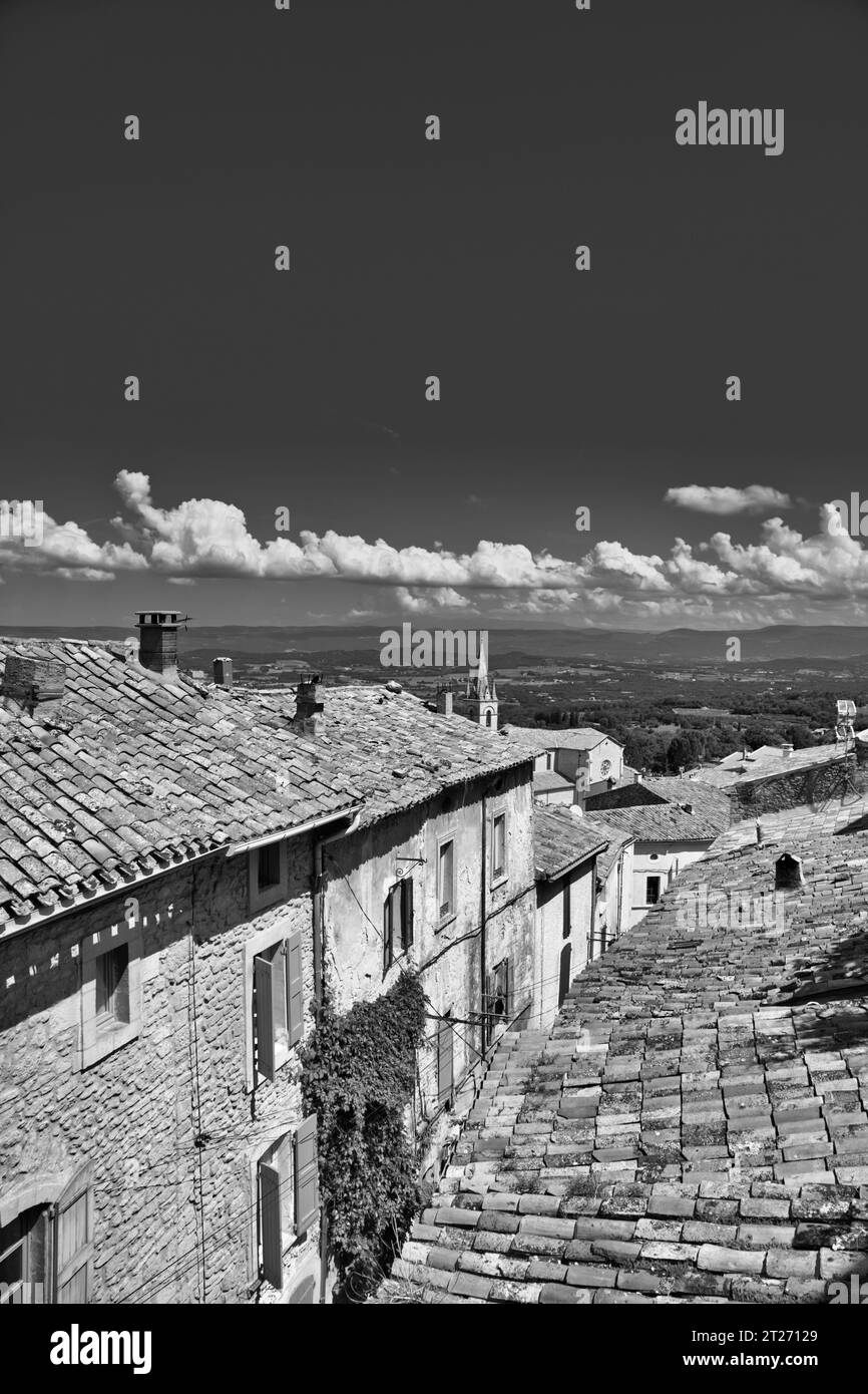 above the roofs of bonnieux (black and white Stock Photo - Alamy