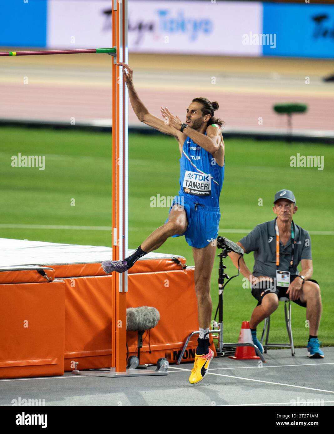 Gianmarco Tamberi of Italy competing in the men’s high jump final at ...