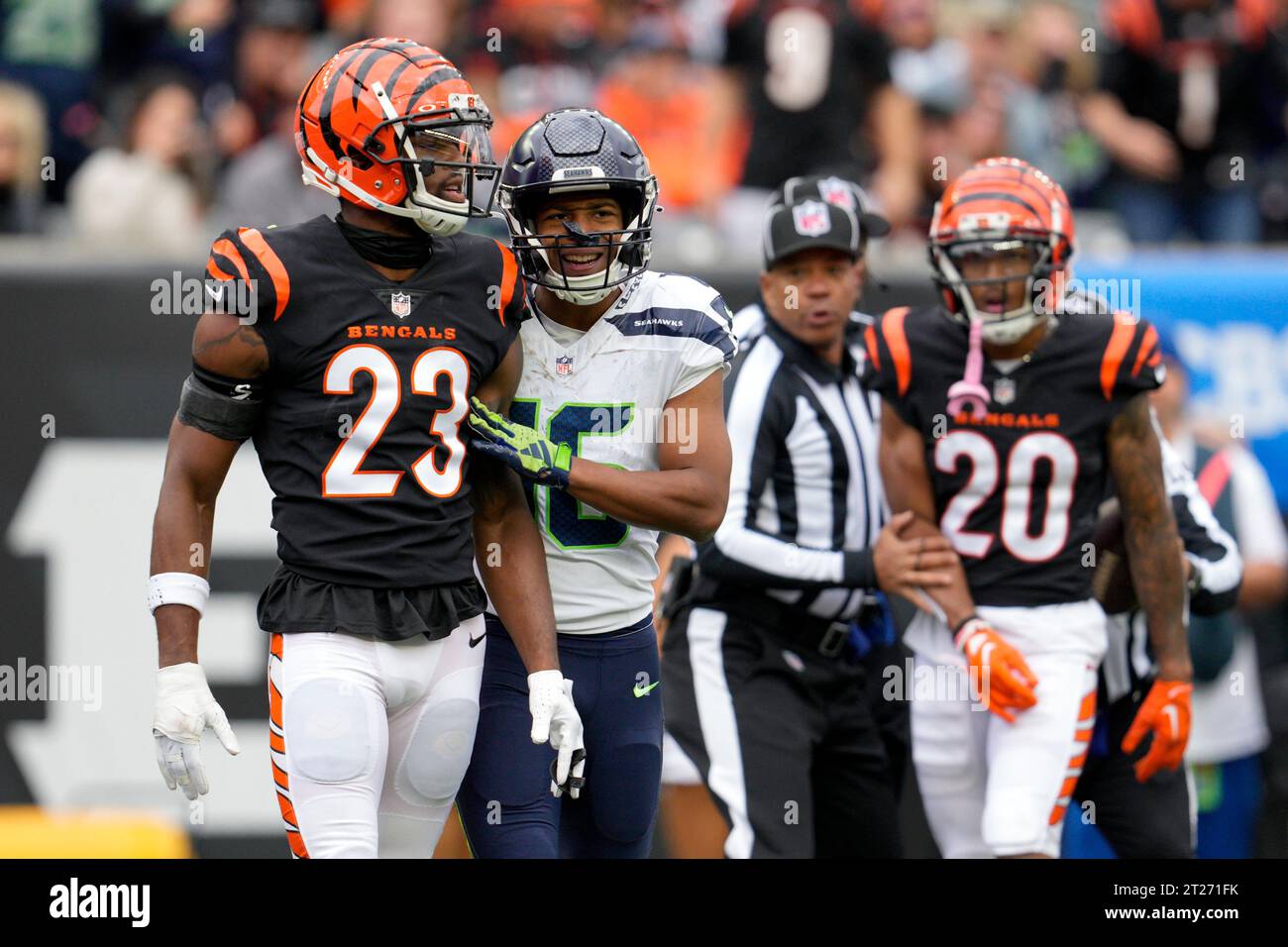 Cincinnati Bengals safety Dax Hill (23) is flagged for unnecessary ...