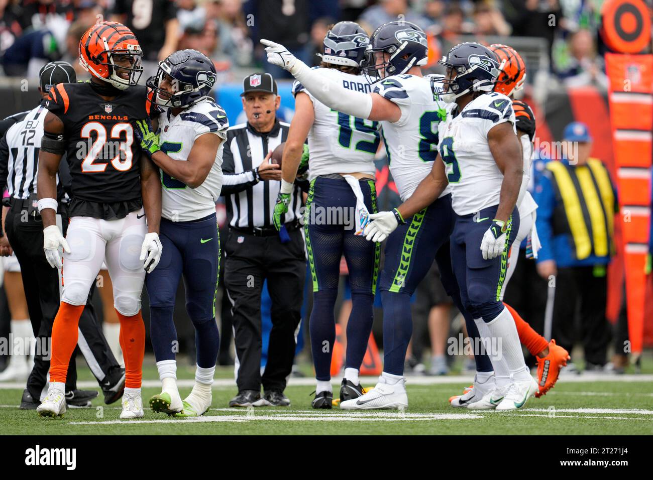 Cincinnati Bengals safety Dax Hill (23) is flagged for unnecessary ...