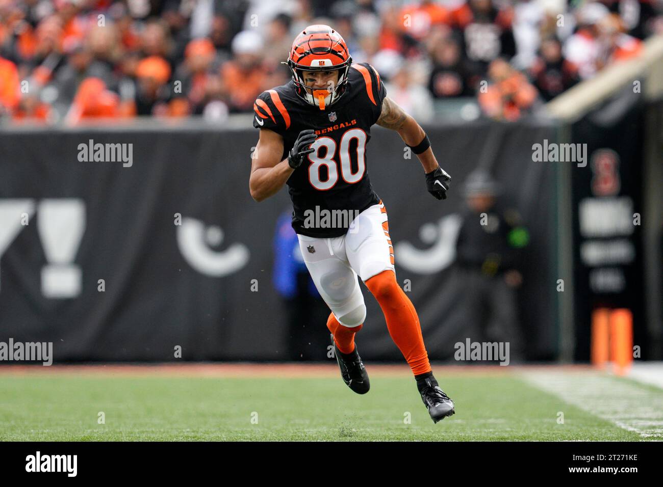 Cincinnati Bengals wide receiver Andrei Iosivas (80) runs during an NFL football game against ...