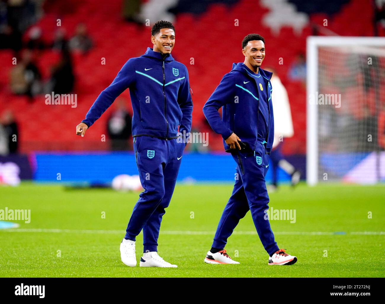 England's Jude Bellingham (left) and Trent Alexander-Arnold inspect the ...