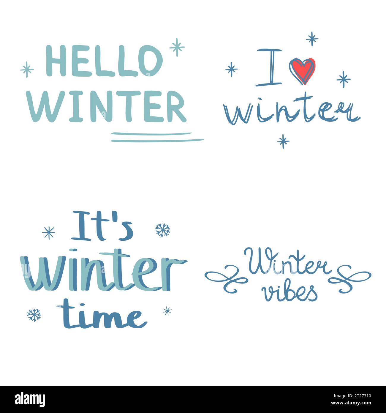 Winter hand drawn lettering typography quotes, vector illustration ...