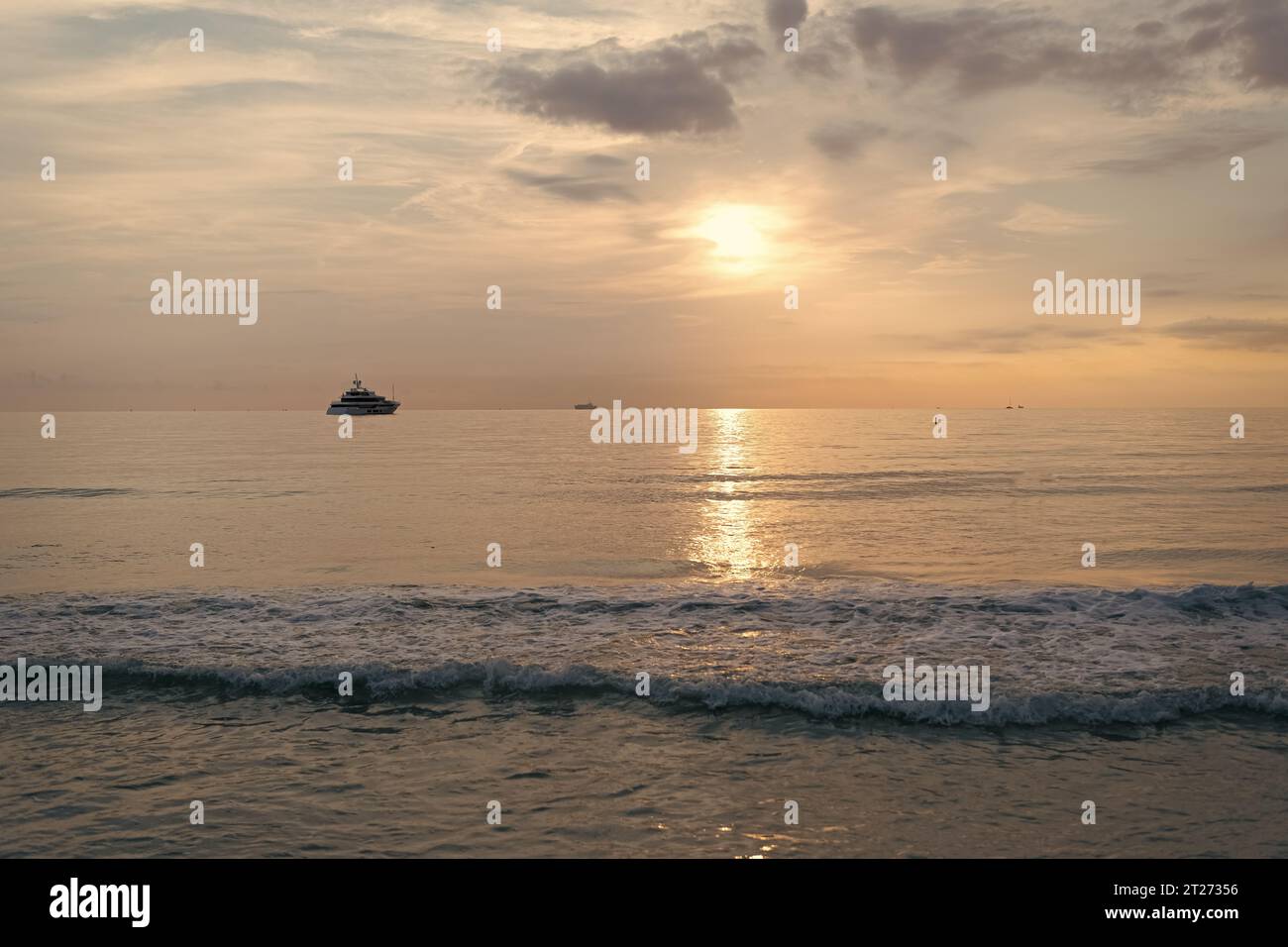 afterglow sky in summer vacation skyscape with ship on horizon Stock ...