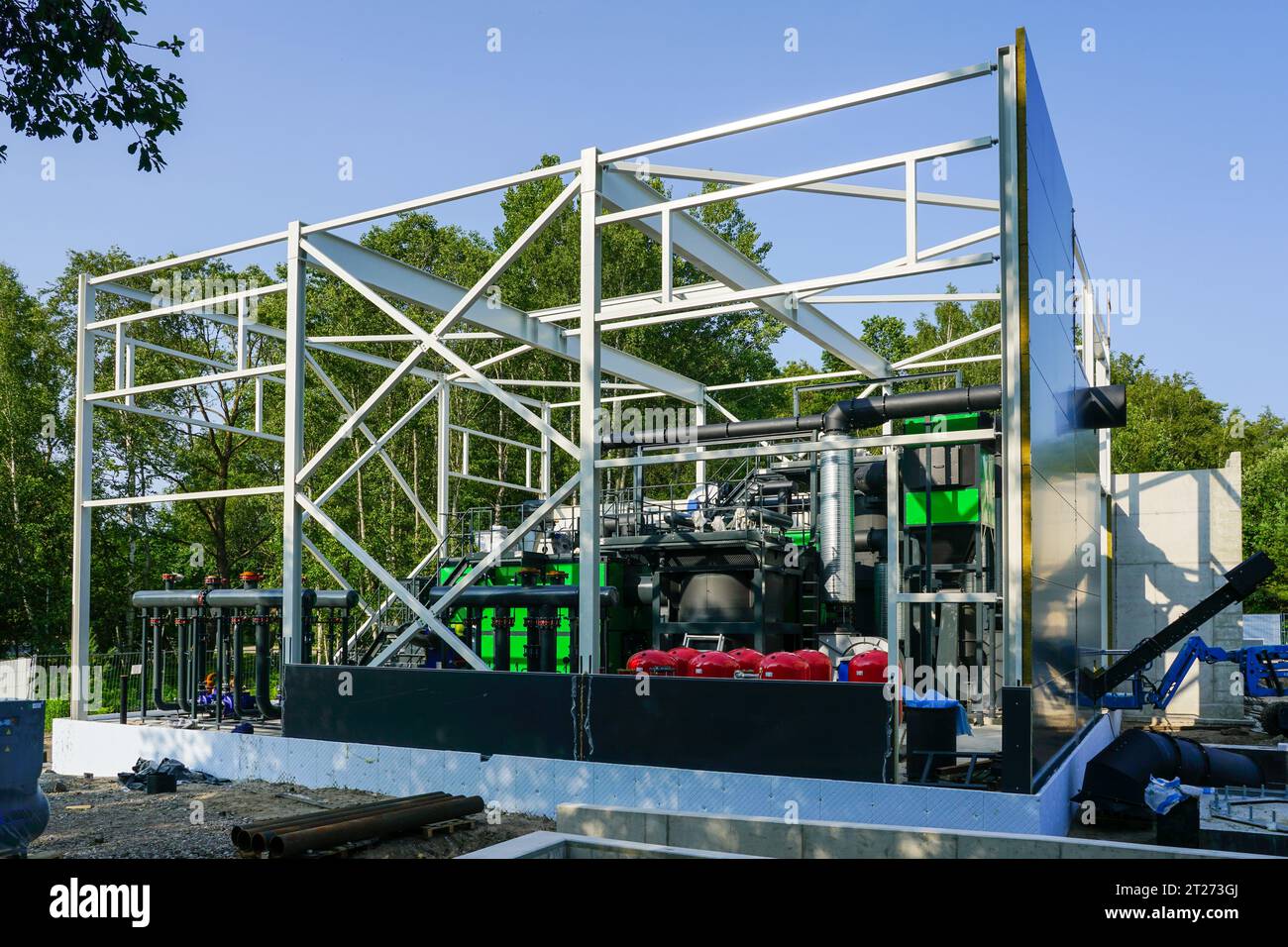 New modern unfinished wood chip biofuel boiler house for increased heat ...