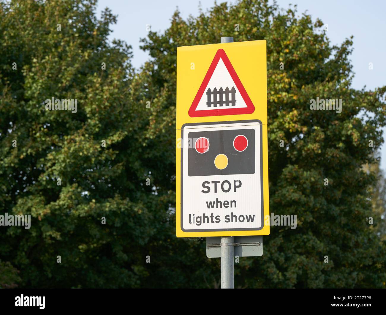 Road traffic sign at a level crossing Stock Photo - Alamy