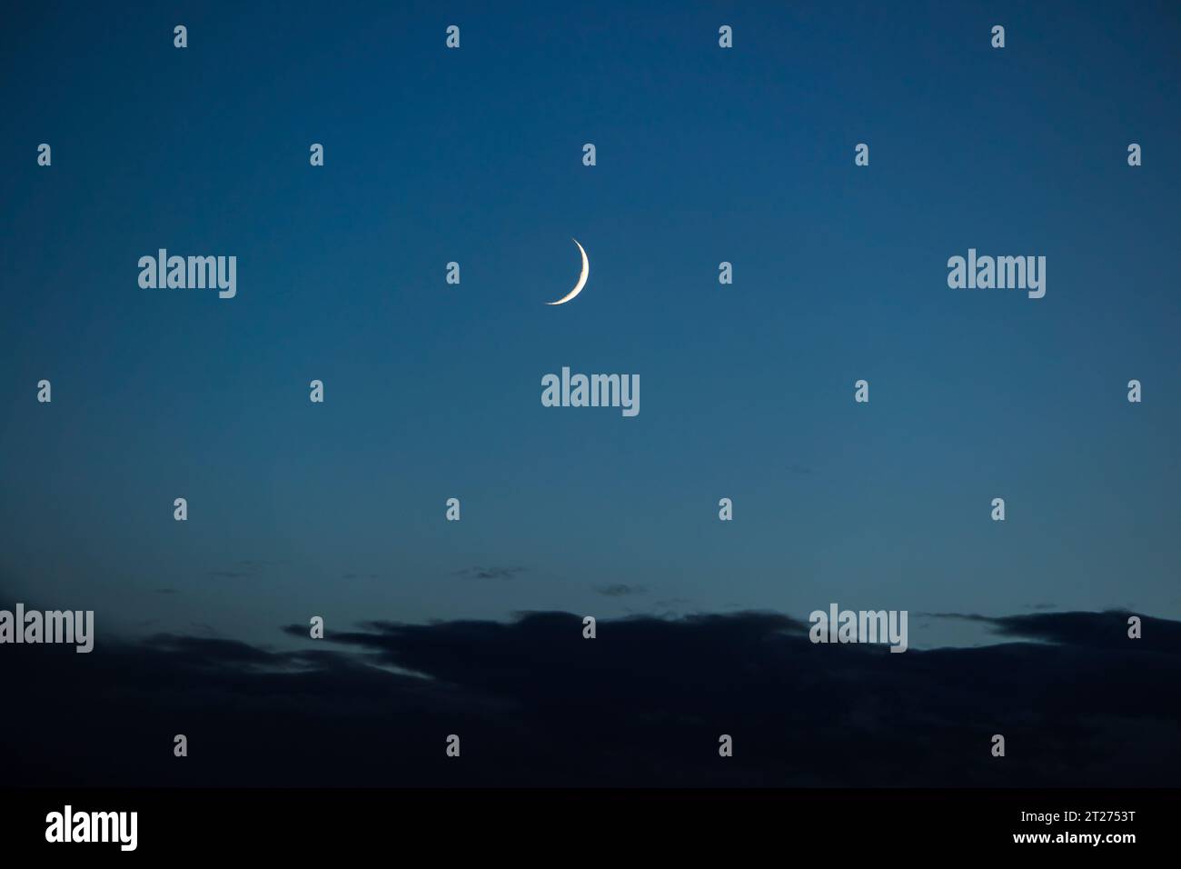 Madrid, Spain. 18th Oct 2023. Waxing crescent Moon seen in evening ...