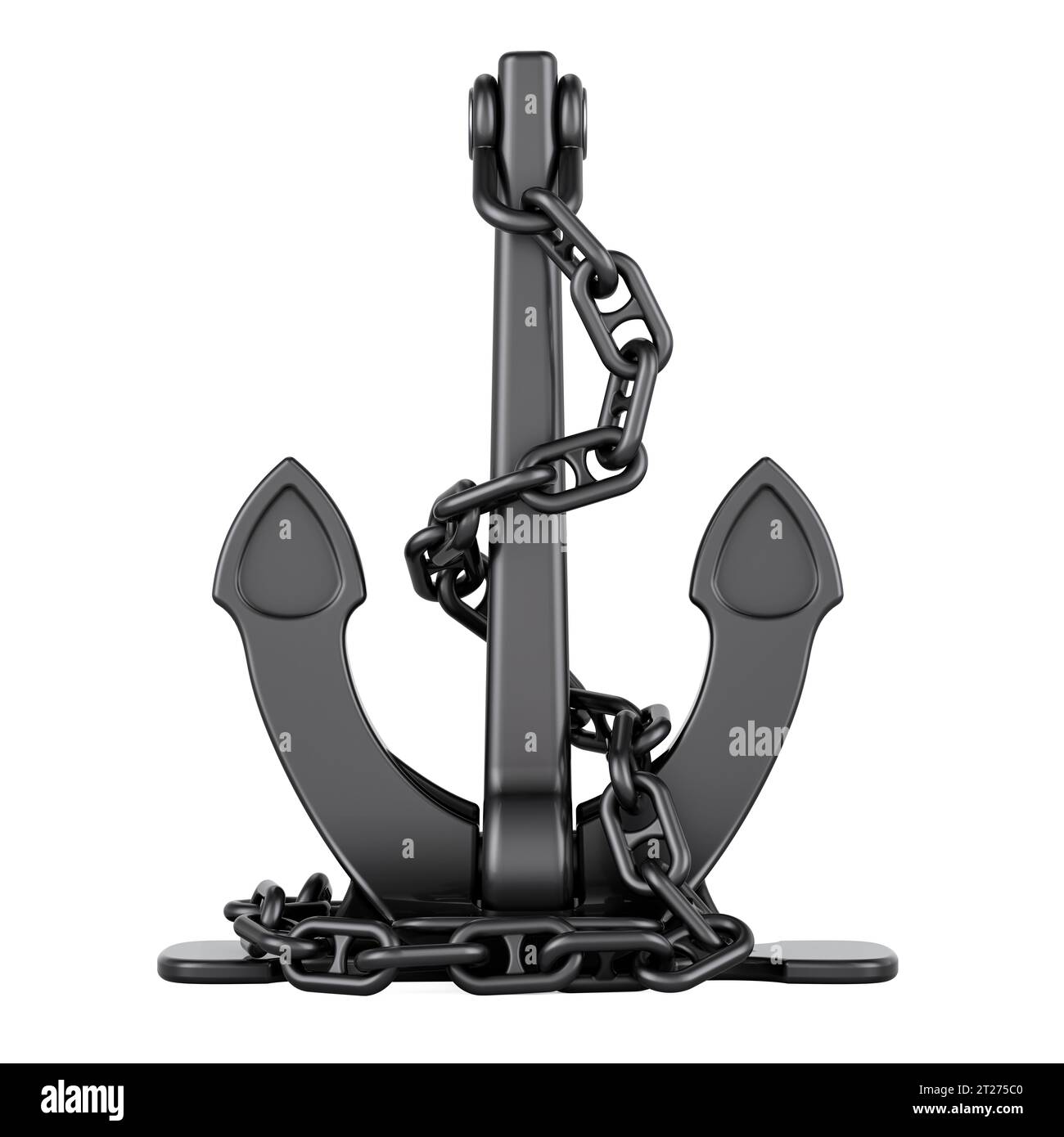 Anchor with chain, 3D rendering isolated on white background Stock ...