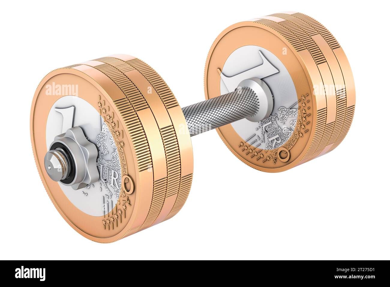 Dumbbell with euro coins as a weight disks, 3D rendering isolated on ...