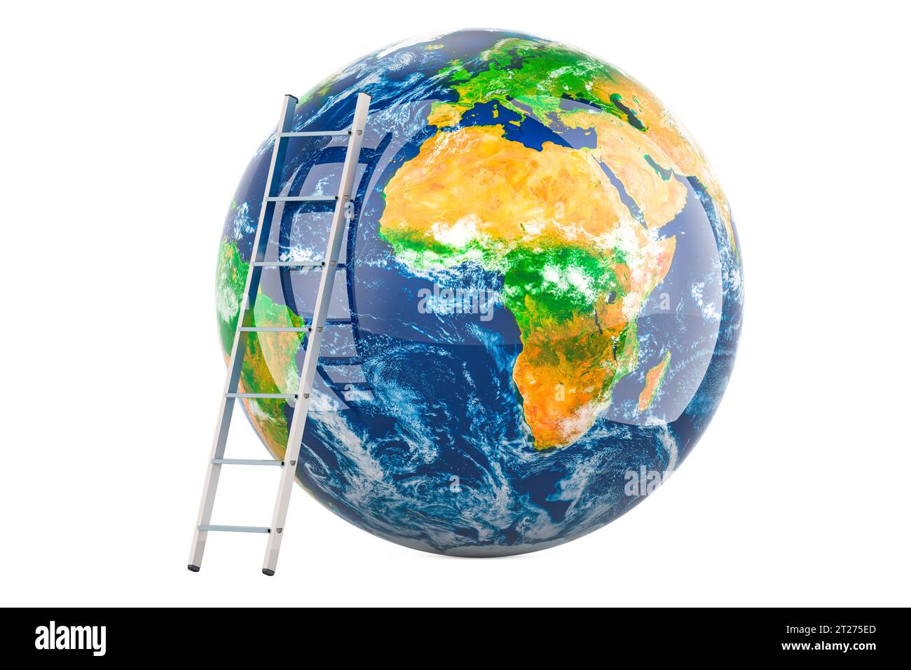 Earth exploration, ladder with Earth Globe. 3D rendering isolated on ...