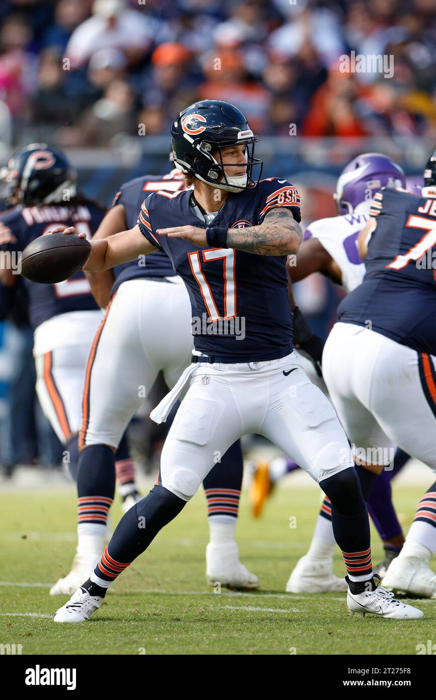 Chicago Bears quarterback Tyson Bagent (17) looks to pass the ball ...