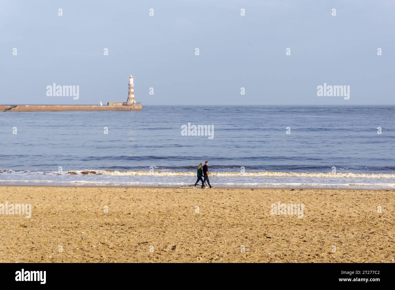 Roker lighthouse and pier, seen from Marine Walk by Roker Beach ...
