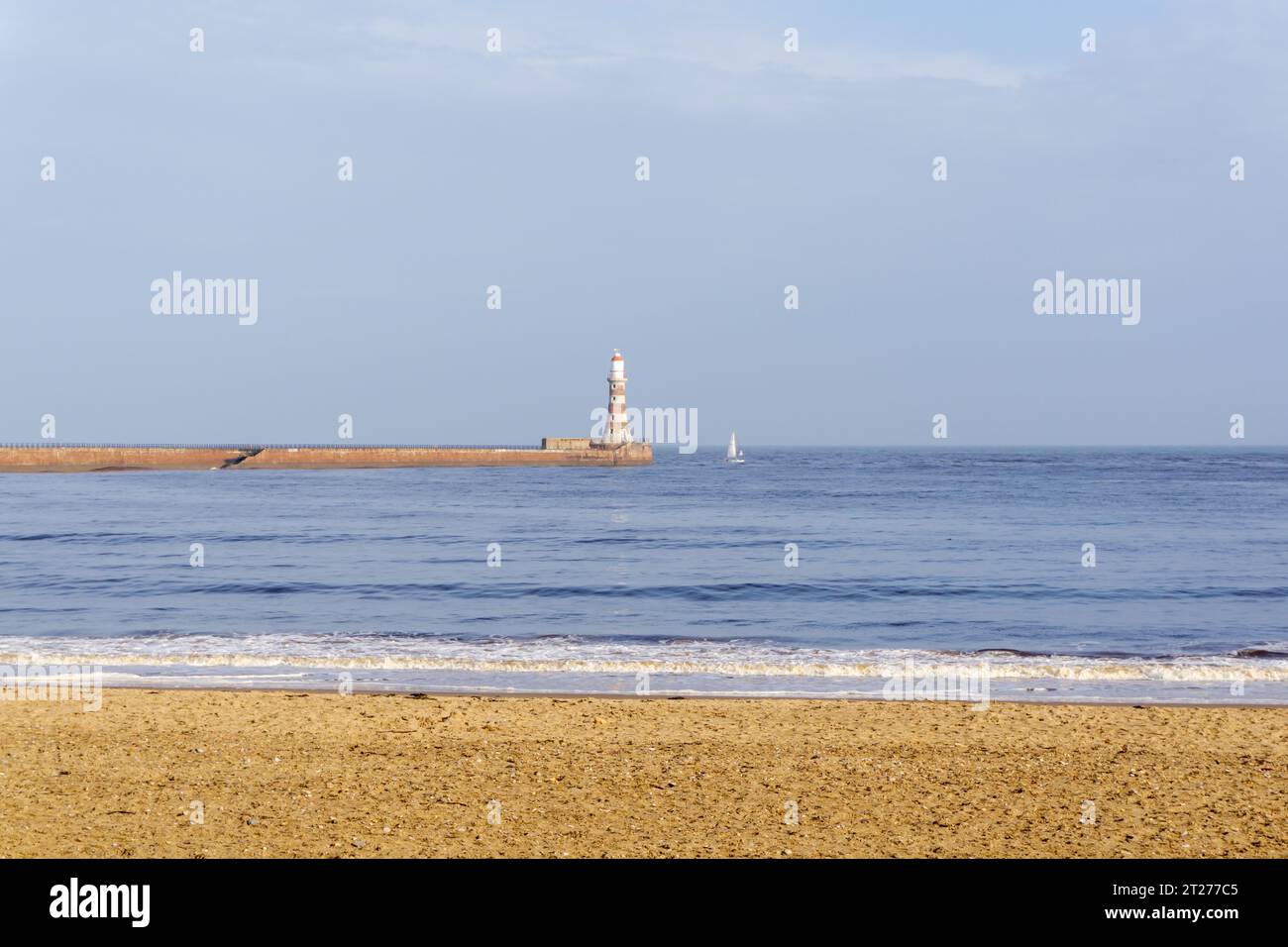 Roker lighthouse and pier, seen from Marine Walk by Roker Beach ...