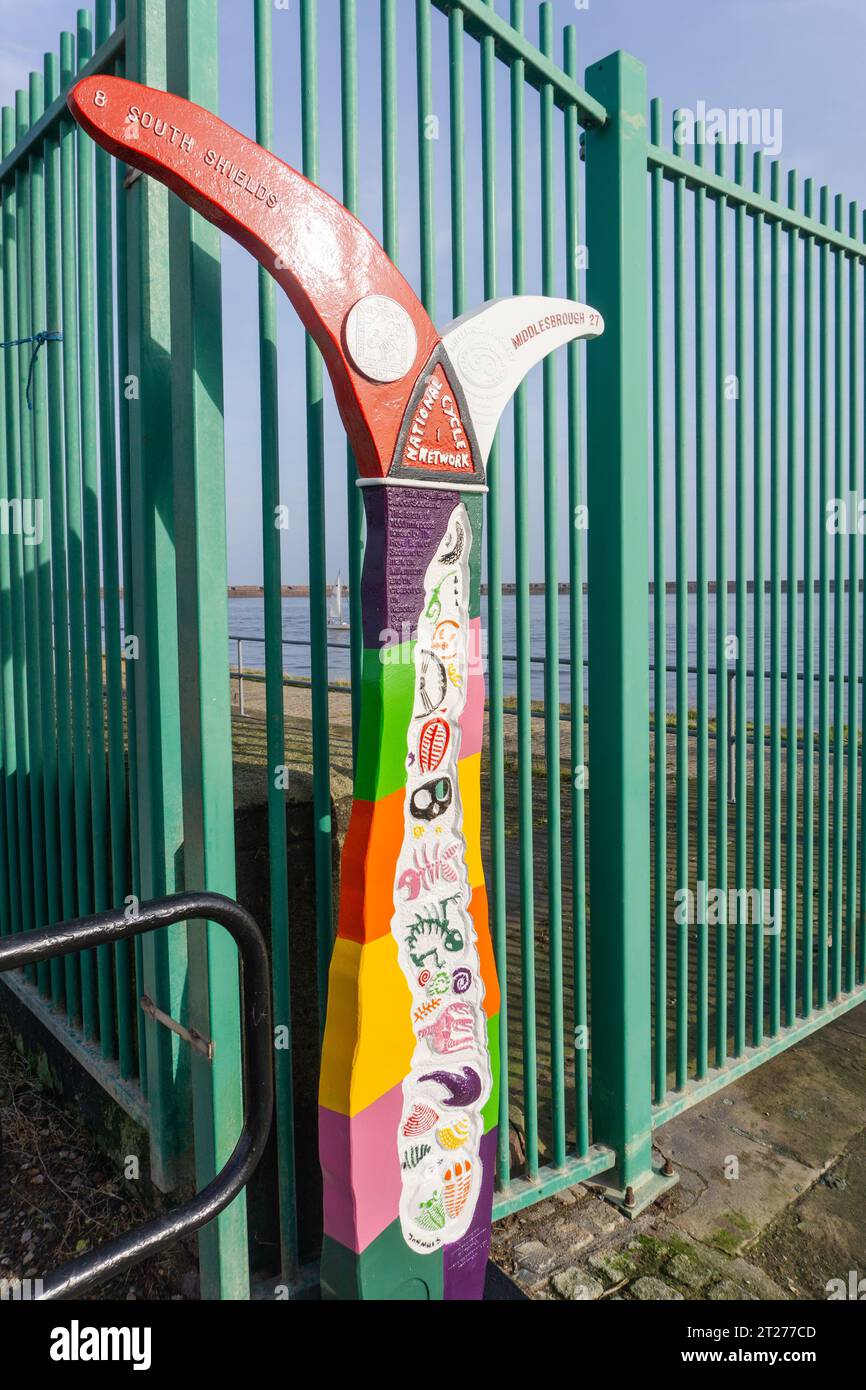 Waymarker for the National Cycle Network 1 or NCN 1 at Sunderland, UK ...