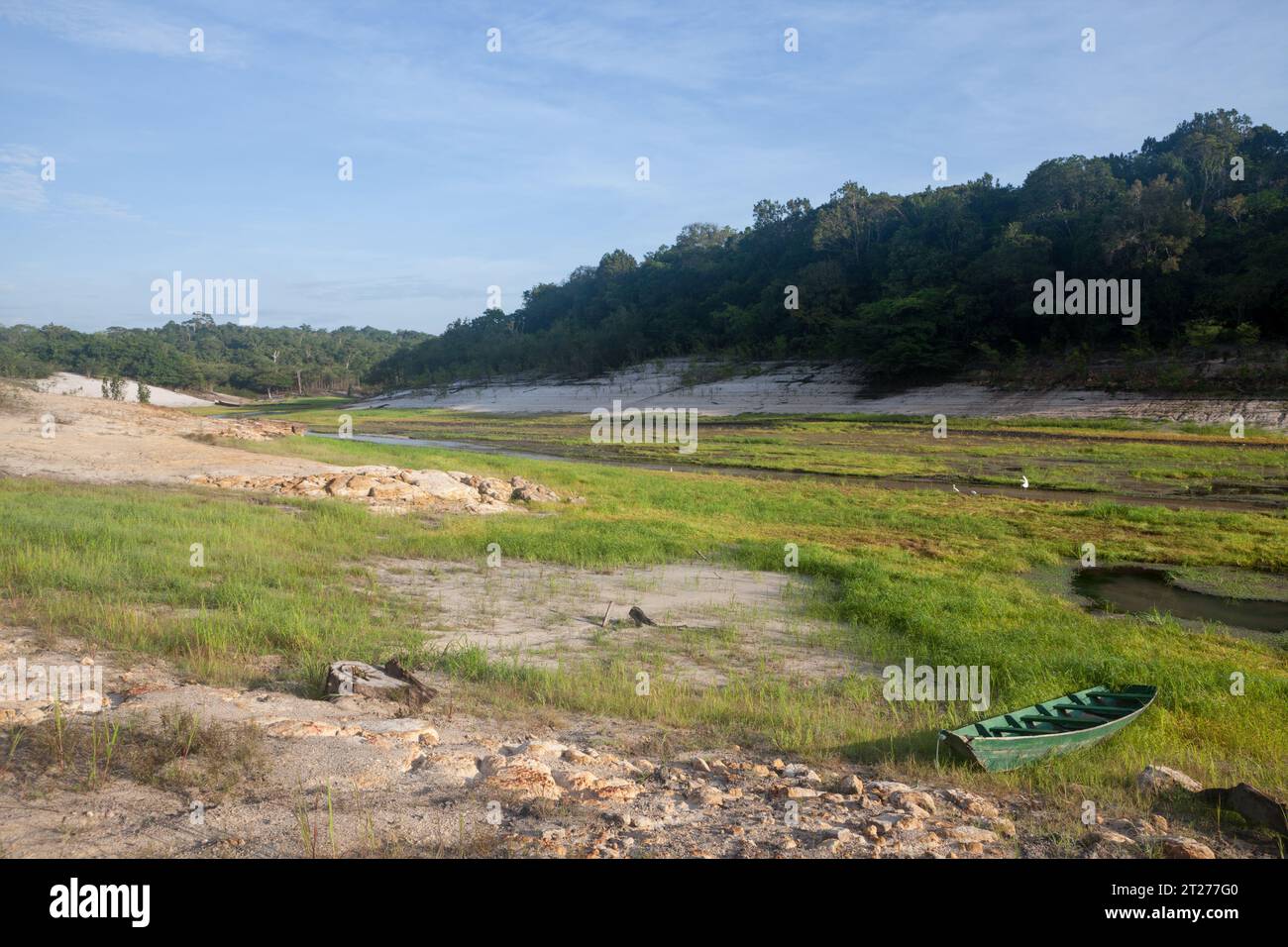 Dry river landscape in extreme drought in the Amazon Rainforest, the ...