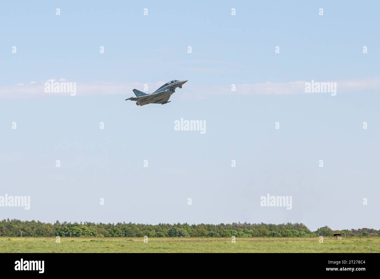 German air force Eurofighter EF-2000 Typhoon fighter jet taking off during the Berlin, Germany ...