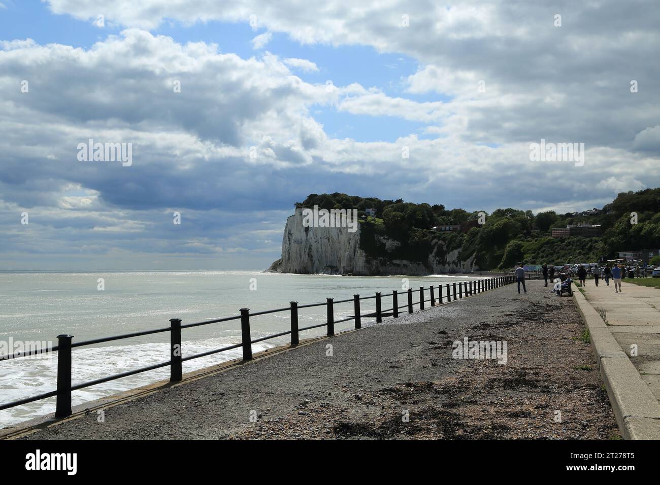 View of white cliffs towards Dover from beach front promenade at St ...