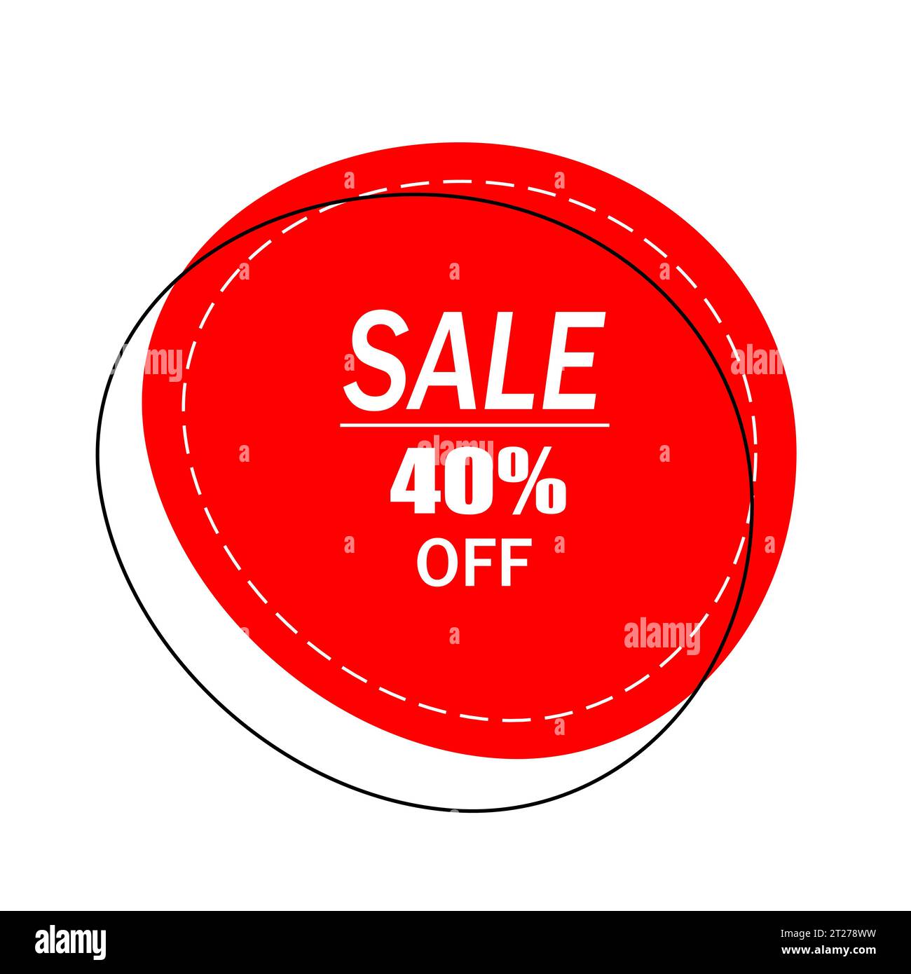 An advertising sale icon of a distorted oval shape with text on a ...