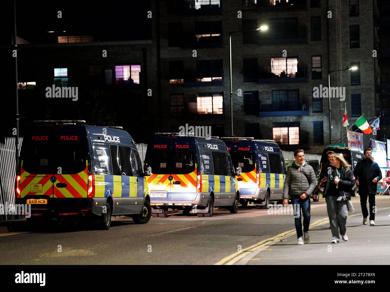 Territorial Support Group police vans parked near the stadium ahead of ...