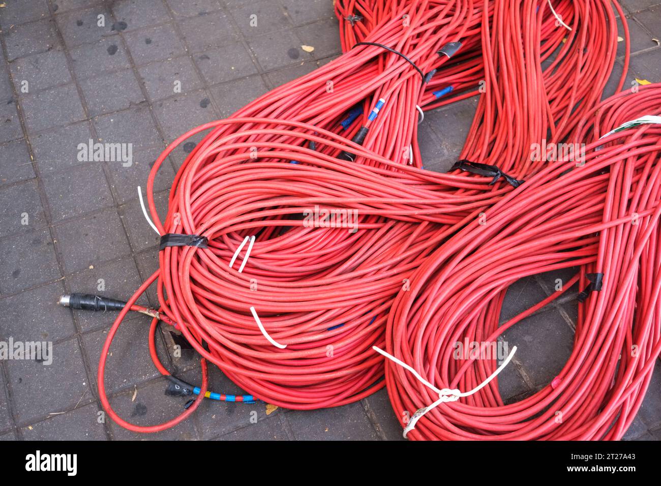 Coaxial cables for live television connections, roll on the ground ...