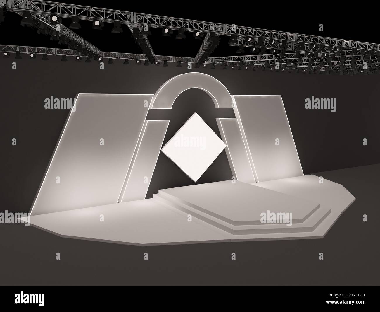 Event large white stage with a large square projection screen ...