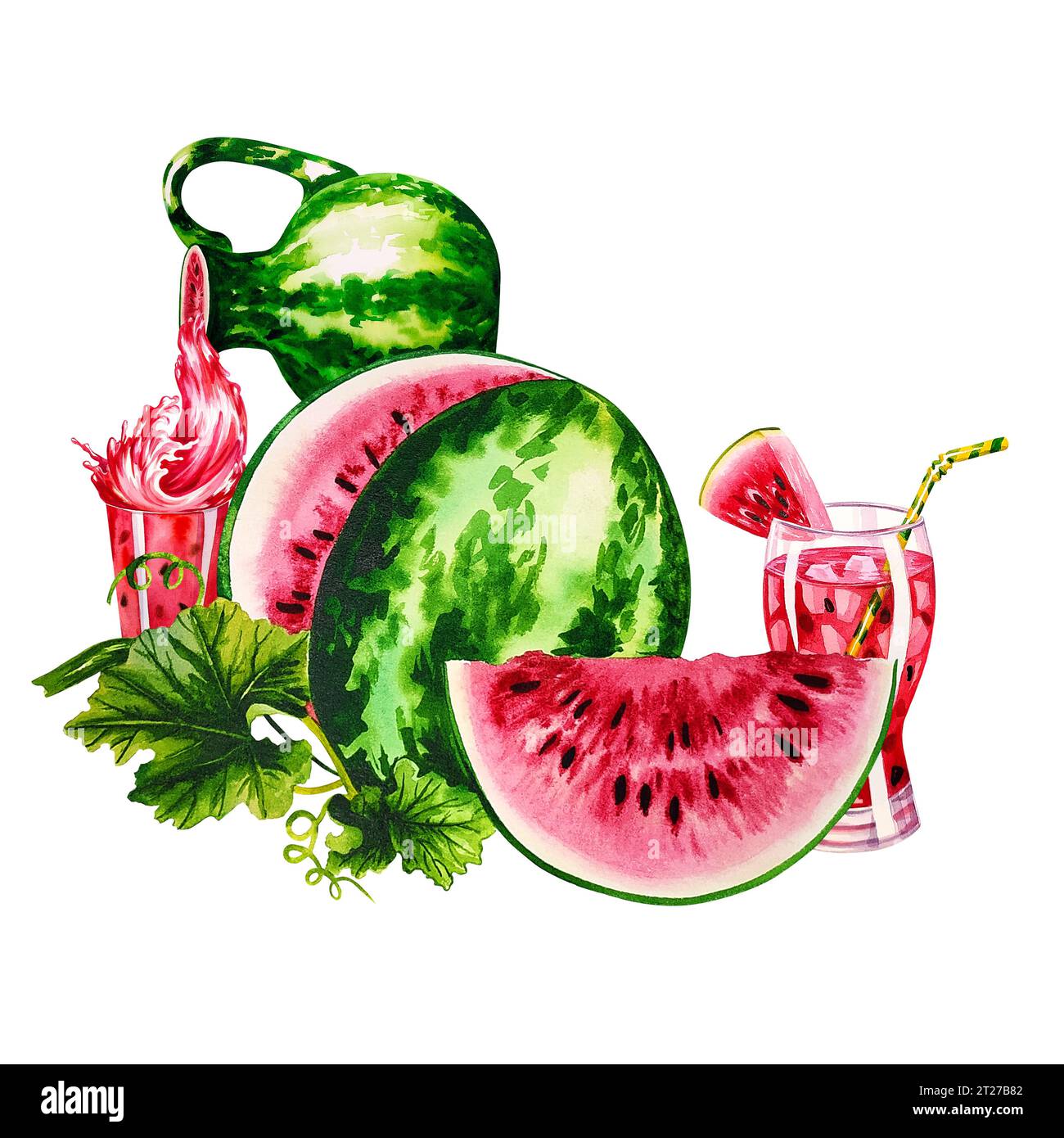 Composition with watermelons and fresh watermelon juice. Handmade ...