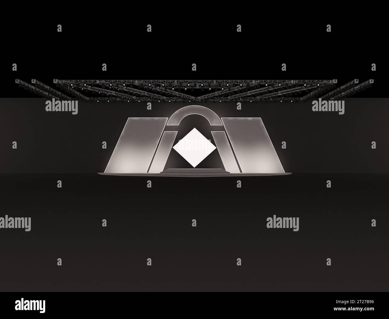 Event white stage with a large square projection screen front view ...