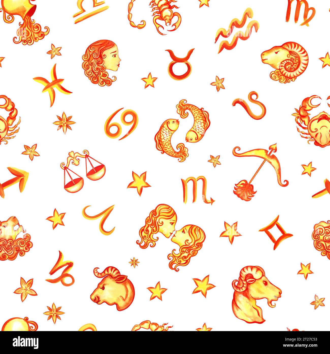 Seamless pattern with zodiac signs according to the horoscope. The ...