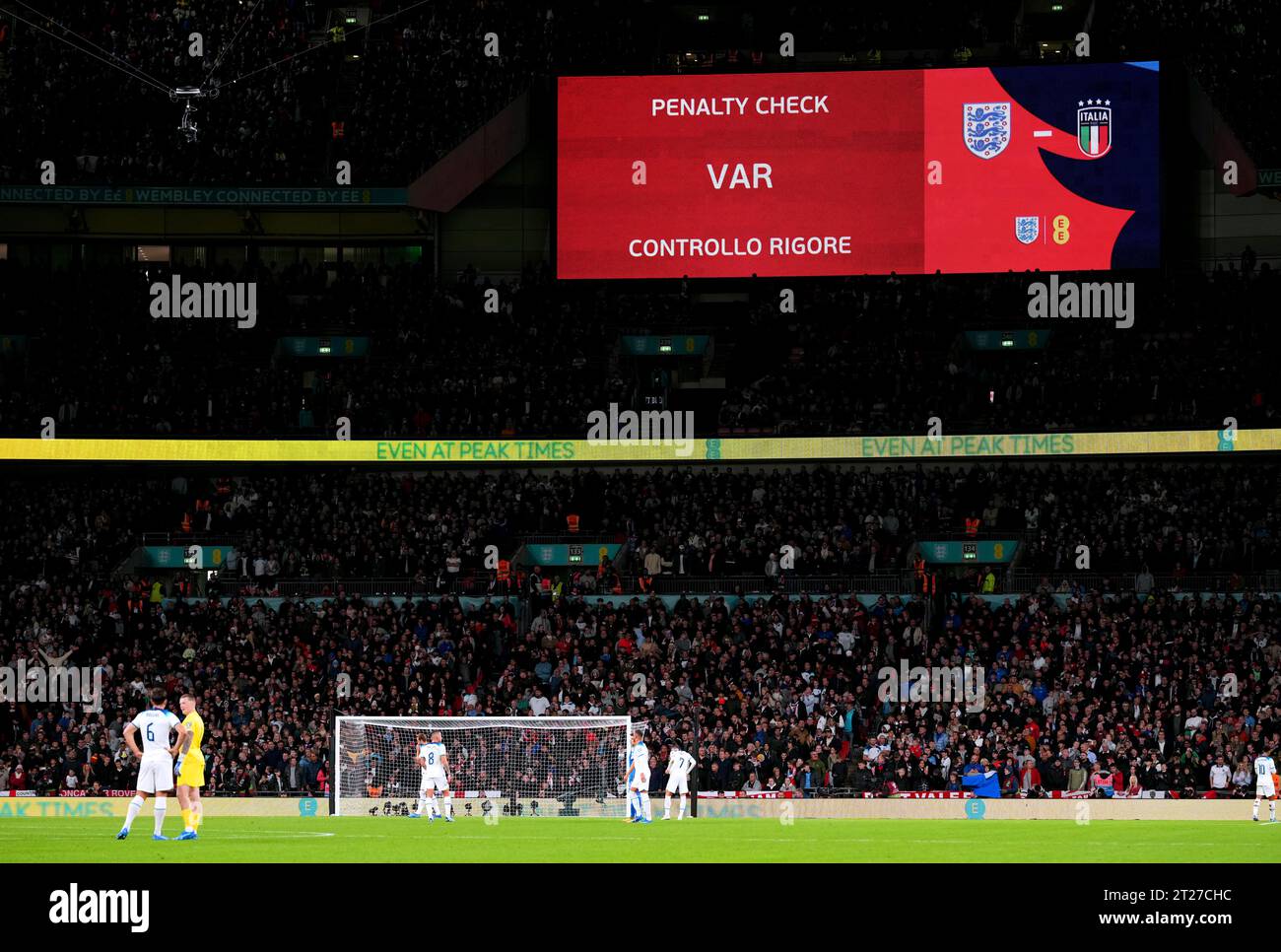 A VAR check is shown on screen before a penalty is awarded to England ...