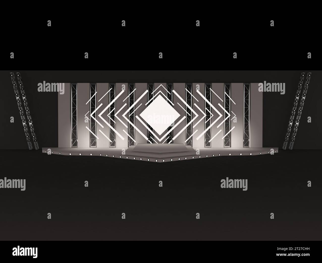 Event large white stage with a large square projection screen front ...