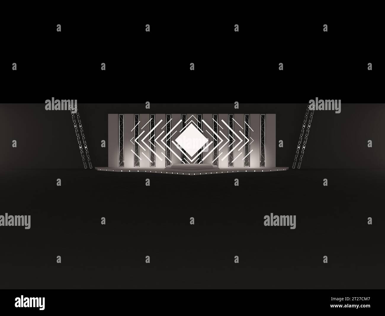 Event large white stage with a large square projection screen front ...