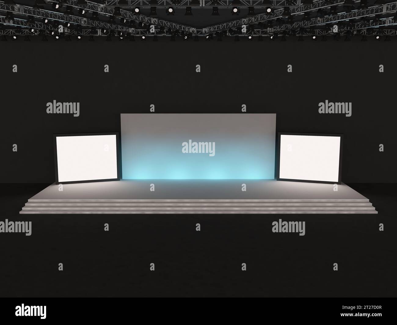 event Empty stage front view. with a rectangular screen for projection ...