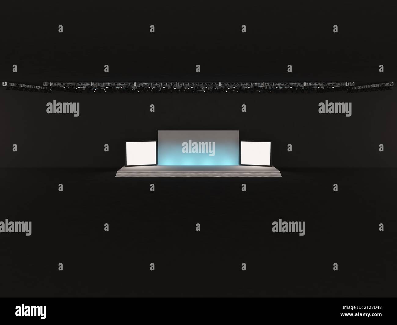 event Empty stage front view. with a rectangular screen for projection ...