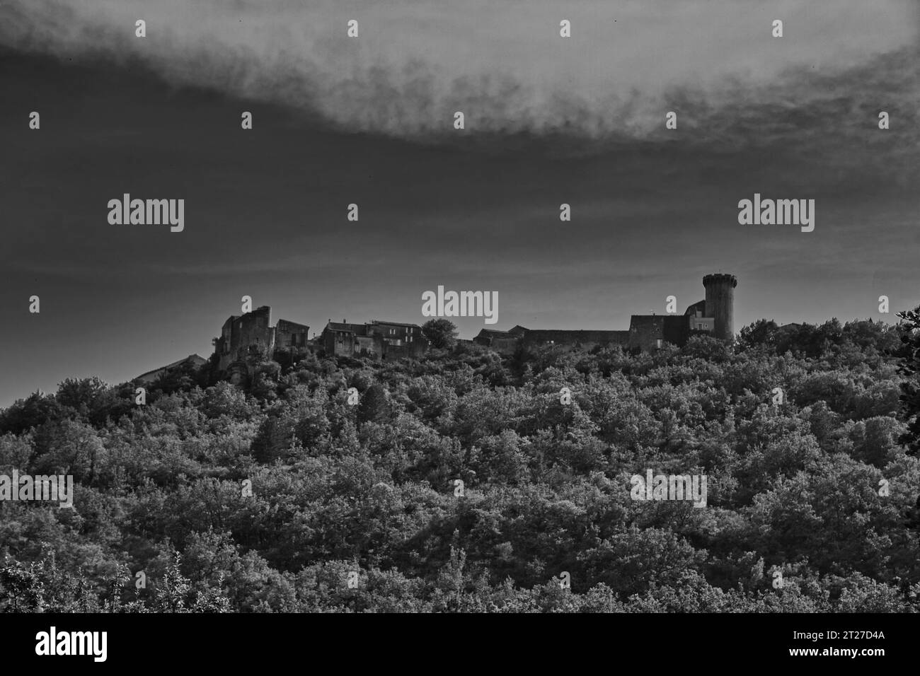 high up on the hill, the beautiful french town of "viens" (Black and ...
