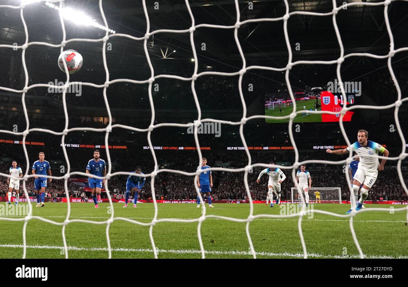 England's Harry Kane scores their side's first goal of the game from ...