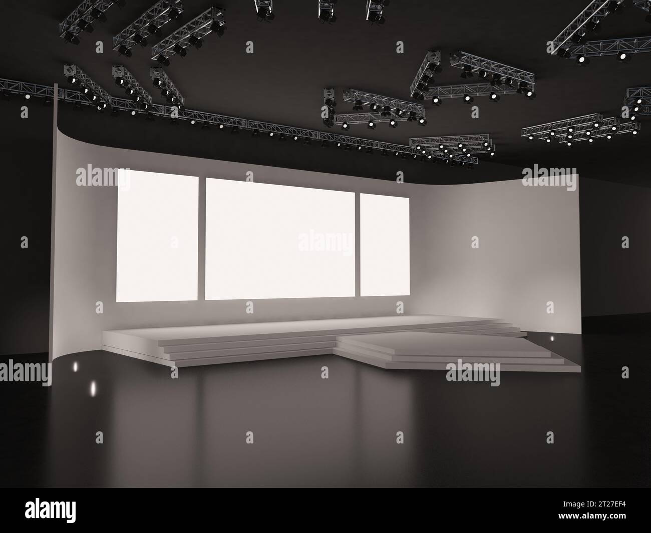 Event empty stage with stairs in perspective view, a rectangular center ...