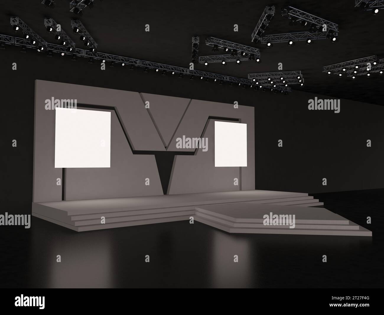 event Empty stage perspective view. with two sides square-led screen ...
