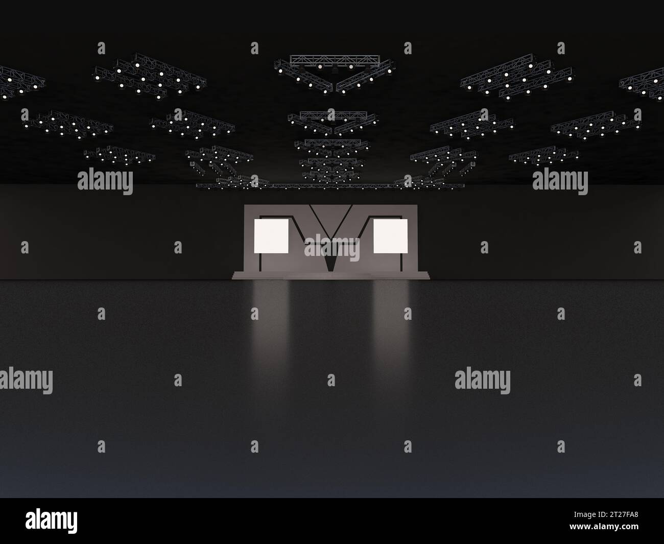 event Empty stage front view. with two sides square-led screen for ...