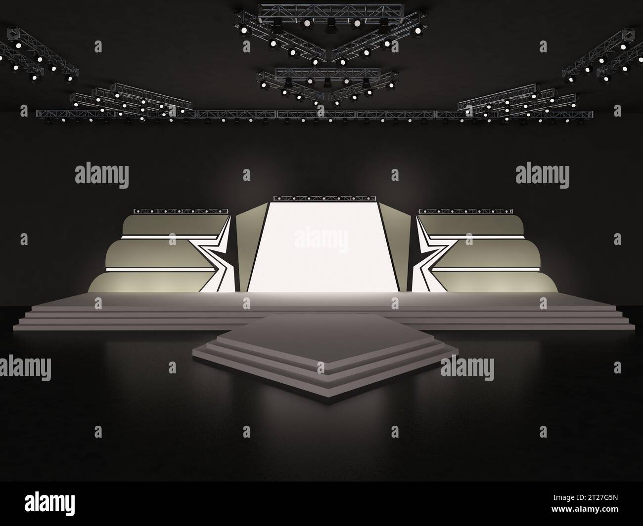 Event Empty stage front view including stairs. with a half-star form ...