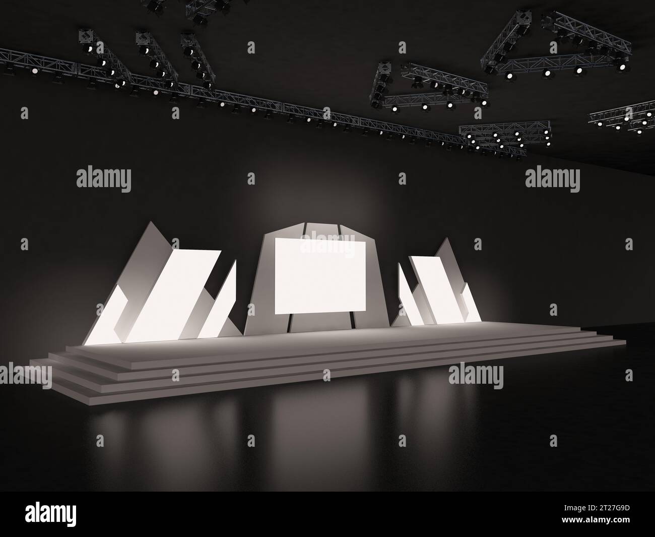 Event futuristic empty stage design with stairs perspective view. led ...