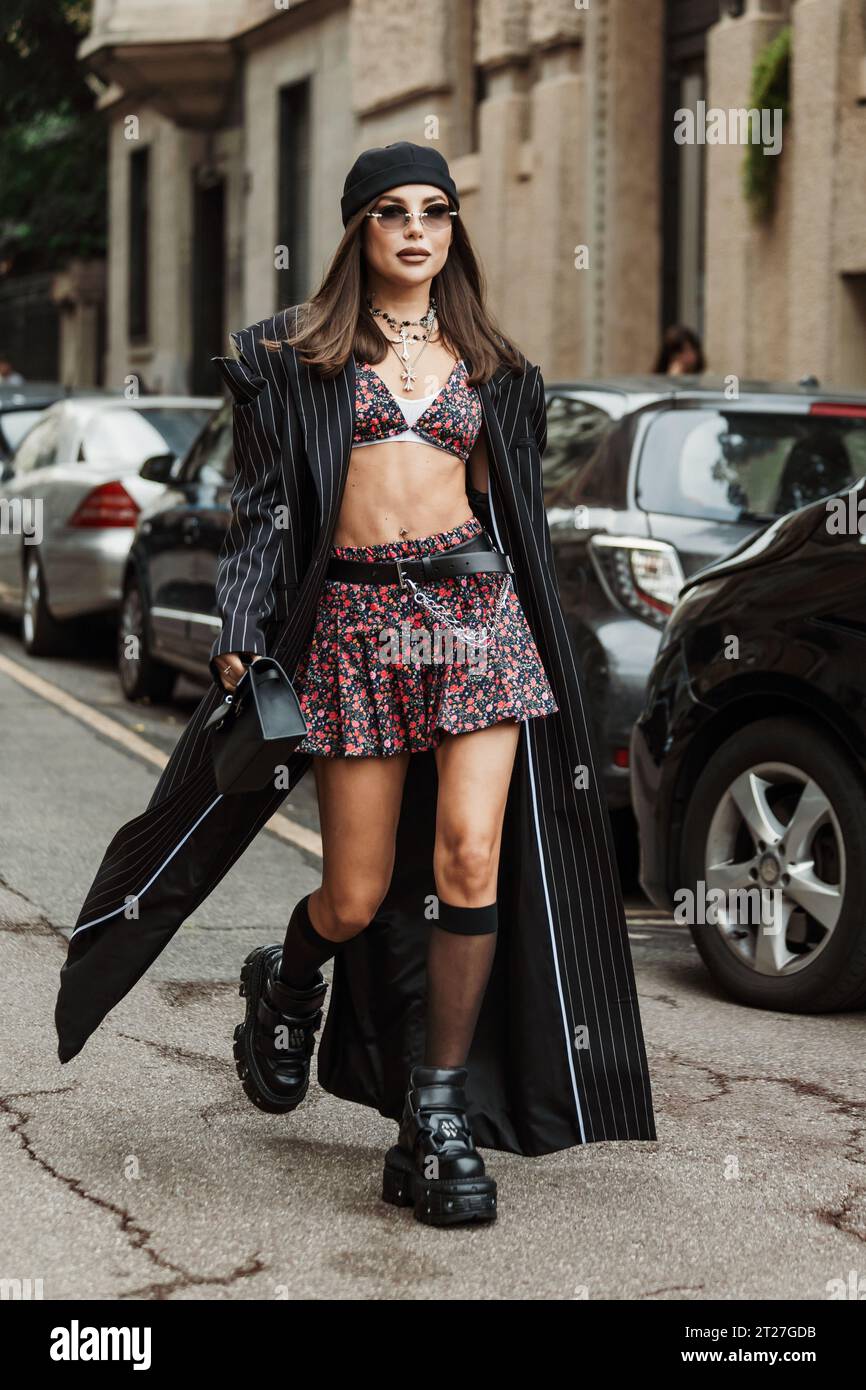 Karina Nigay outside MAX MARA show during Milan Fashion Week Womenswear Spring/Summer 2024 Stock ...