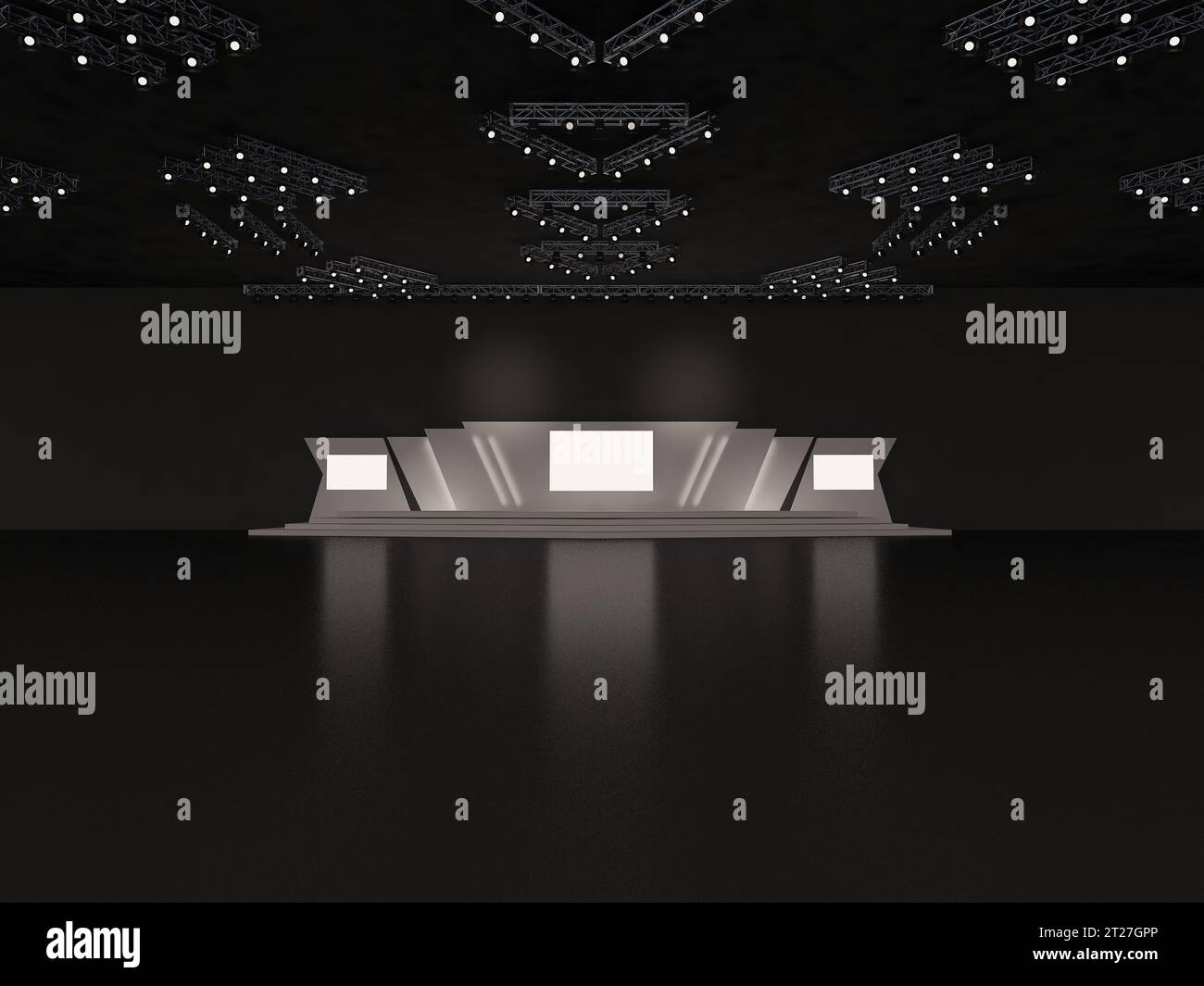 Event empty stage design with stairs front view. center led screen for ...