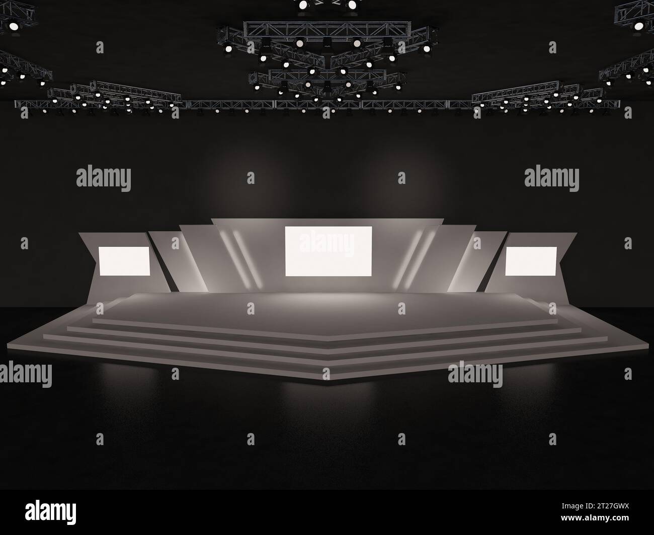 Event empty stage design with stairs front view. center led screen for ...