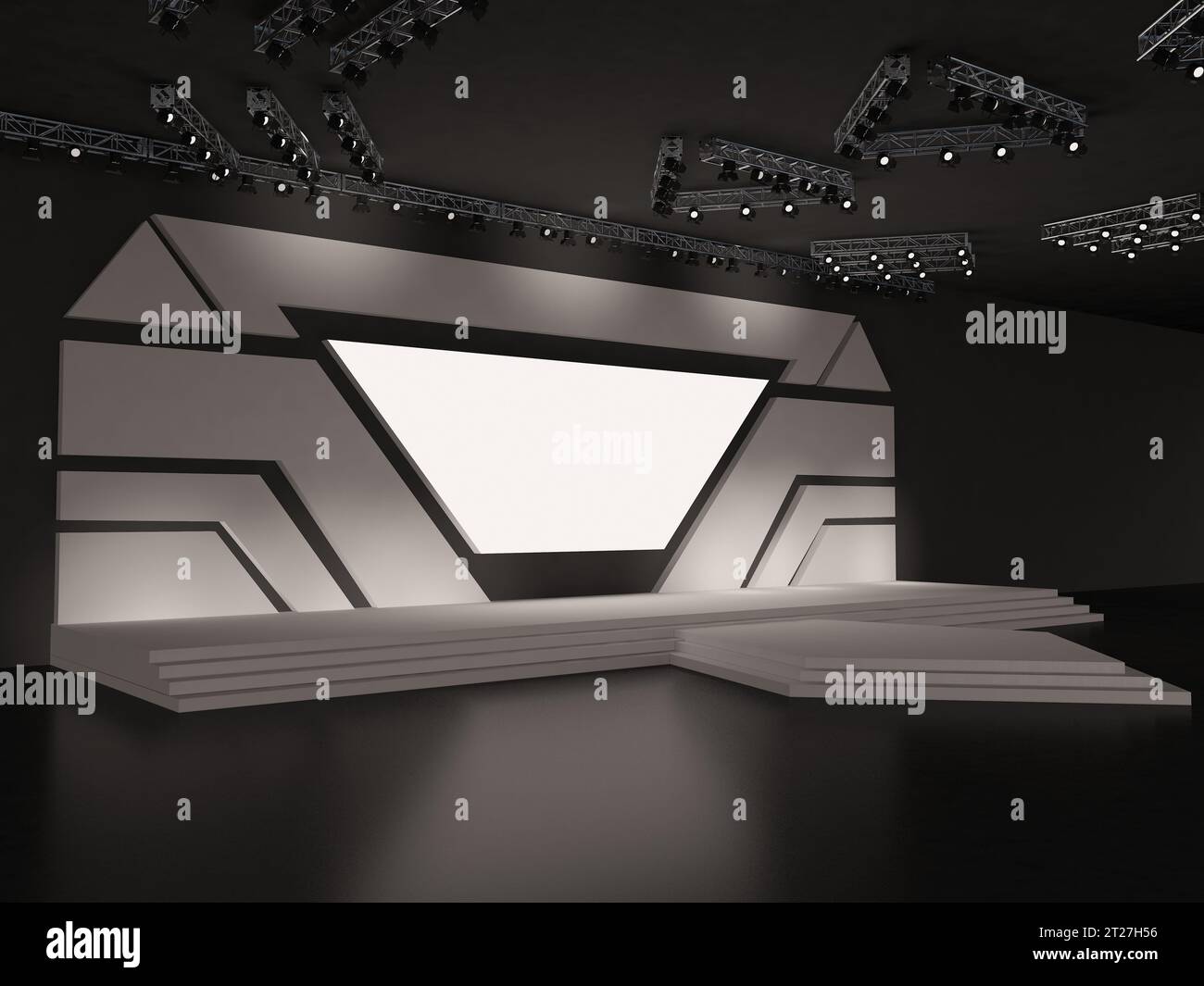 Event futuristic high-tech empty stage design with stairs. perspective ...